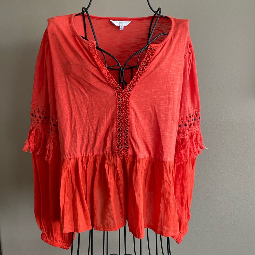 Lucky Brand Cut Out Peasant Top Clay Red - Gem